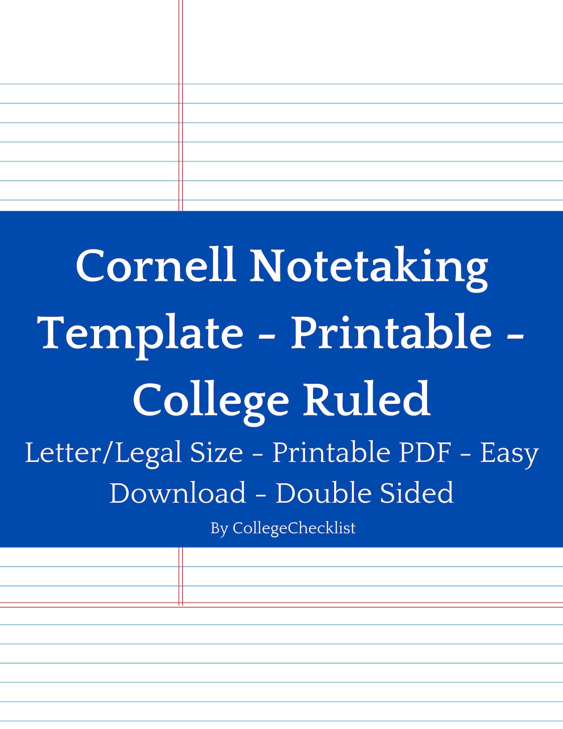 Cornell Notes Notetaking Template - Printable College Ruled Lined ...