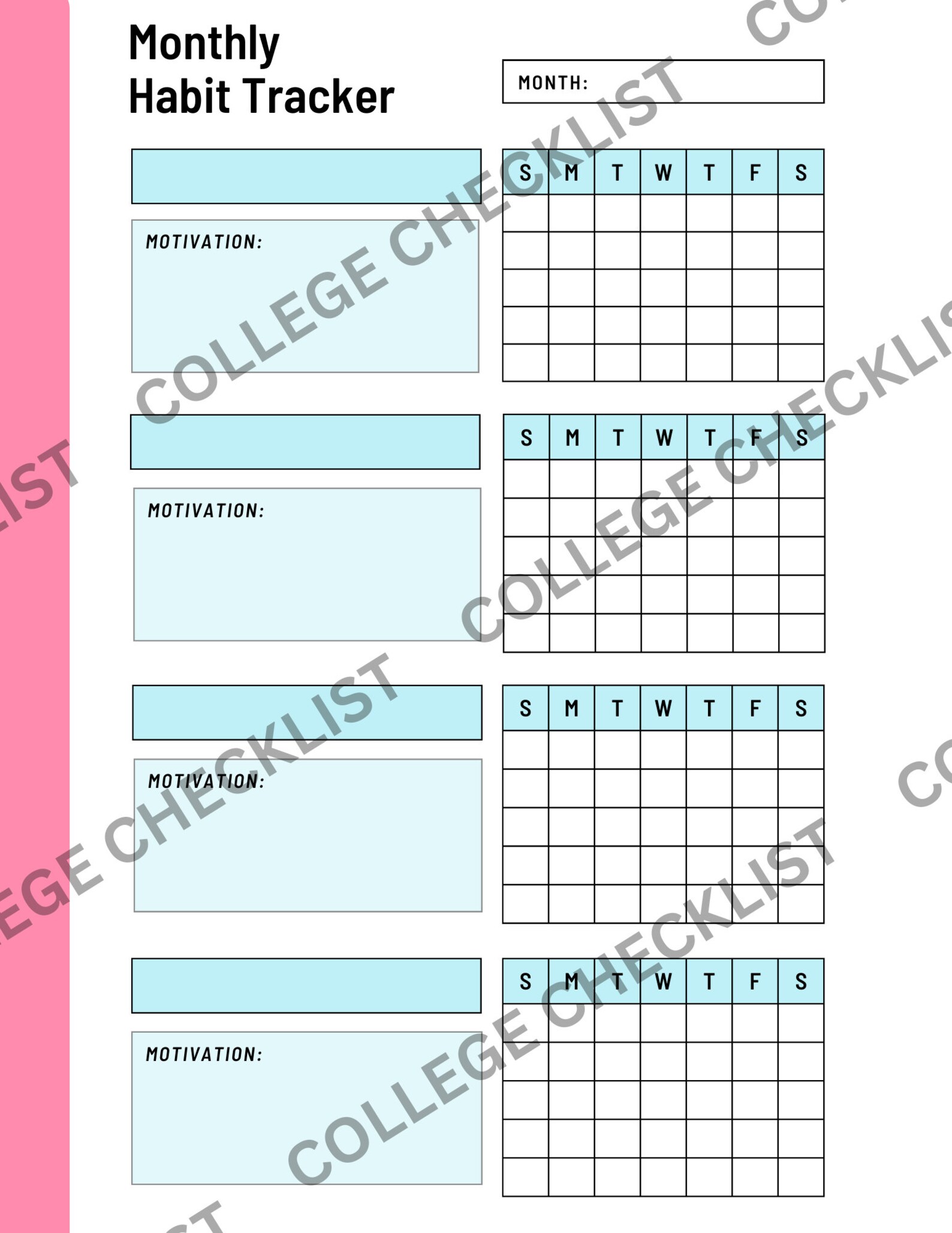 Monthly Habit Routine Tracker for College Students - Stay Motivated to ...