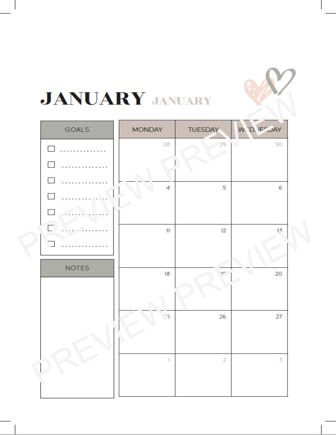 2021 Monthly Calendar, Reflection Template (26 Pages) - Etsy