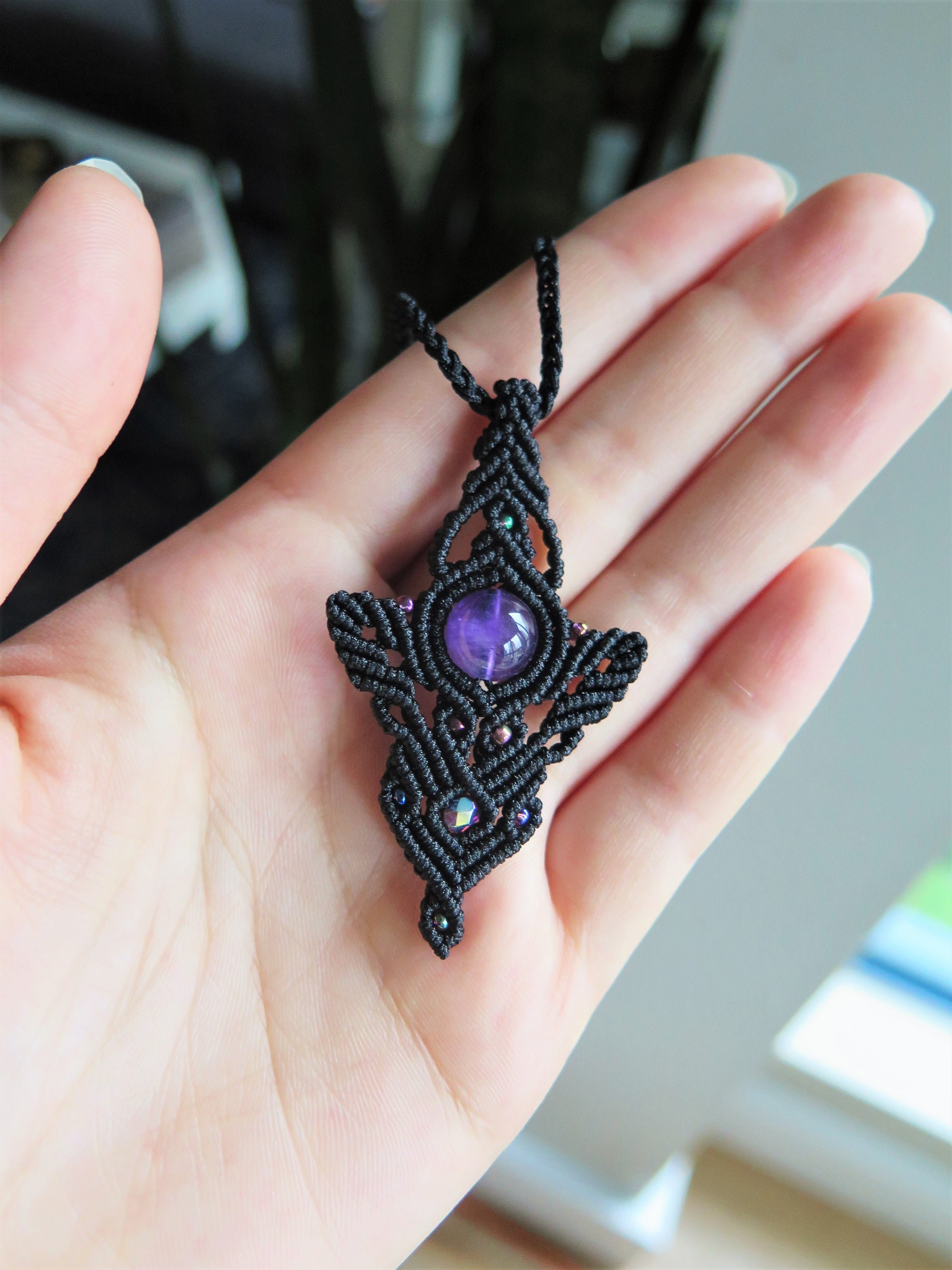 Elven Amethyst Amulet Necklace / Fantasy Gemstone Jewelry / | Etsy