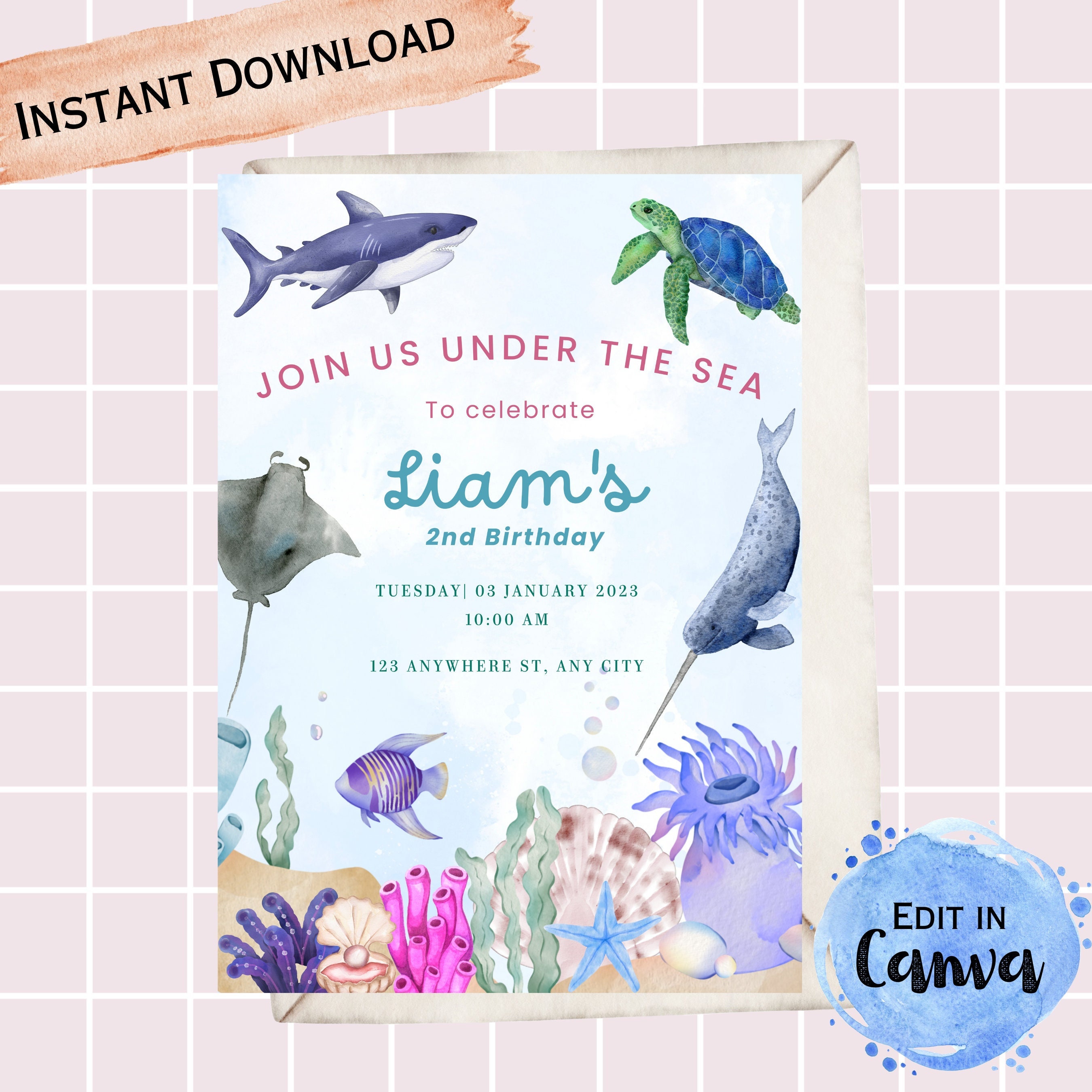 Editable Ocean Animals Invitation Ocean Animals Birthday Invitation ...