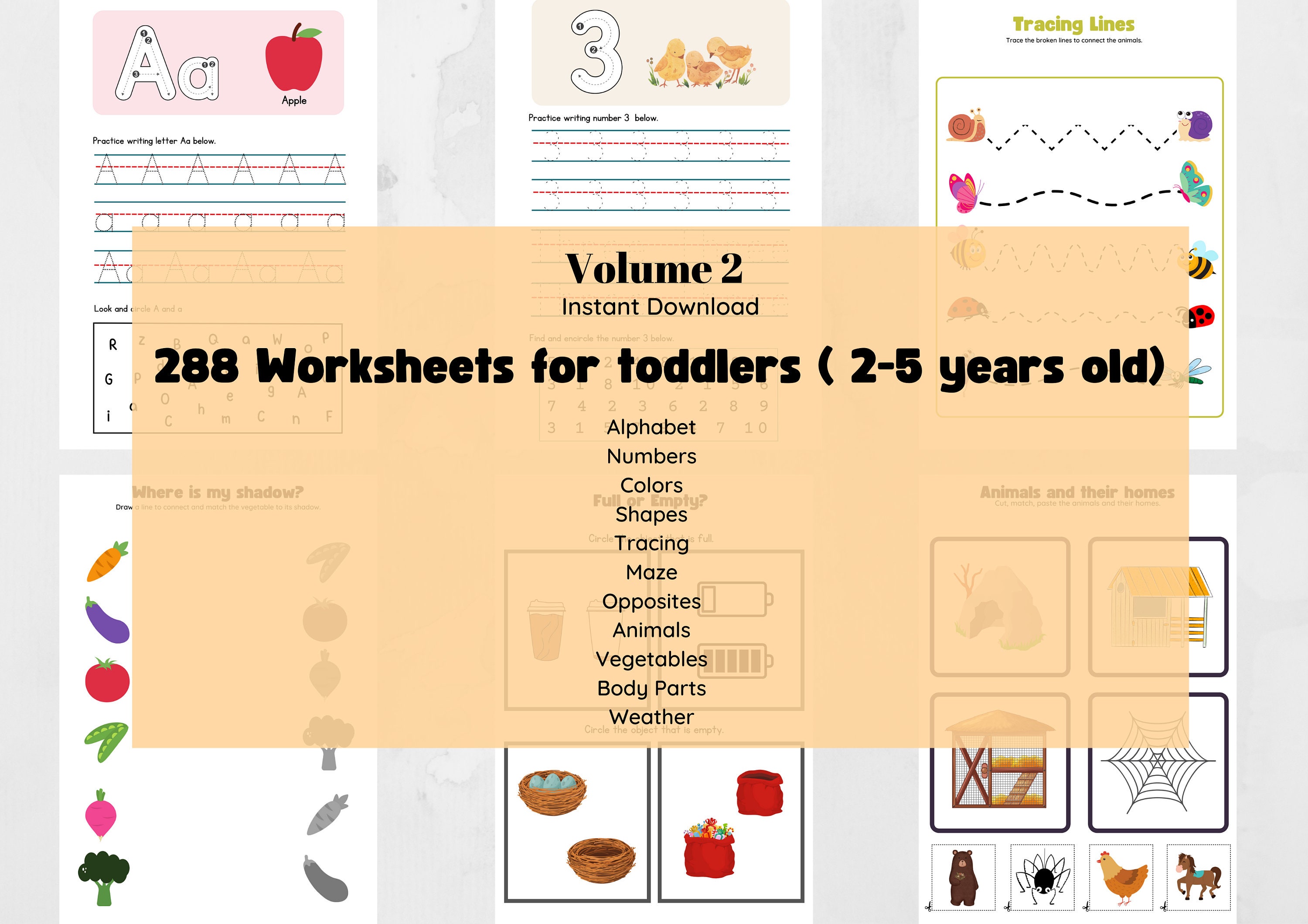 288 Printable Toddler Worksheets Toddler Workbook - Etsy