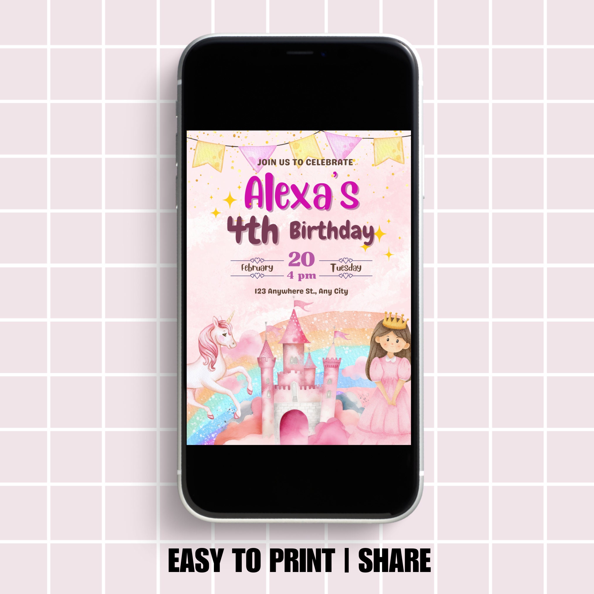 Editable Princess Themed Invitation | Editable Canva | Princess ...