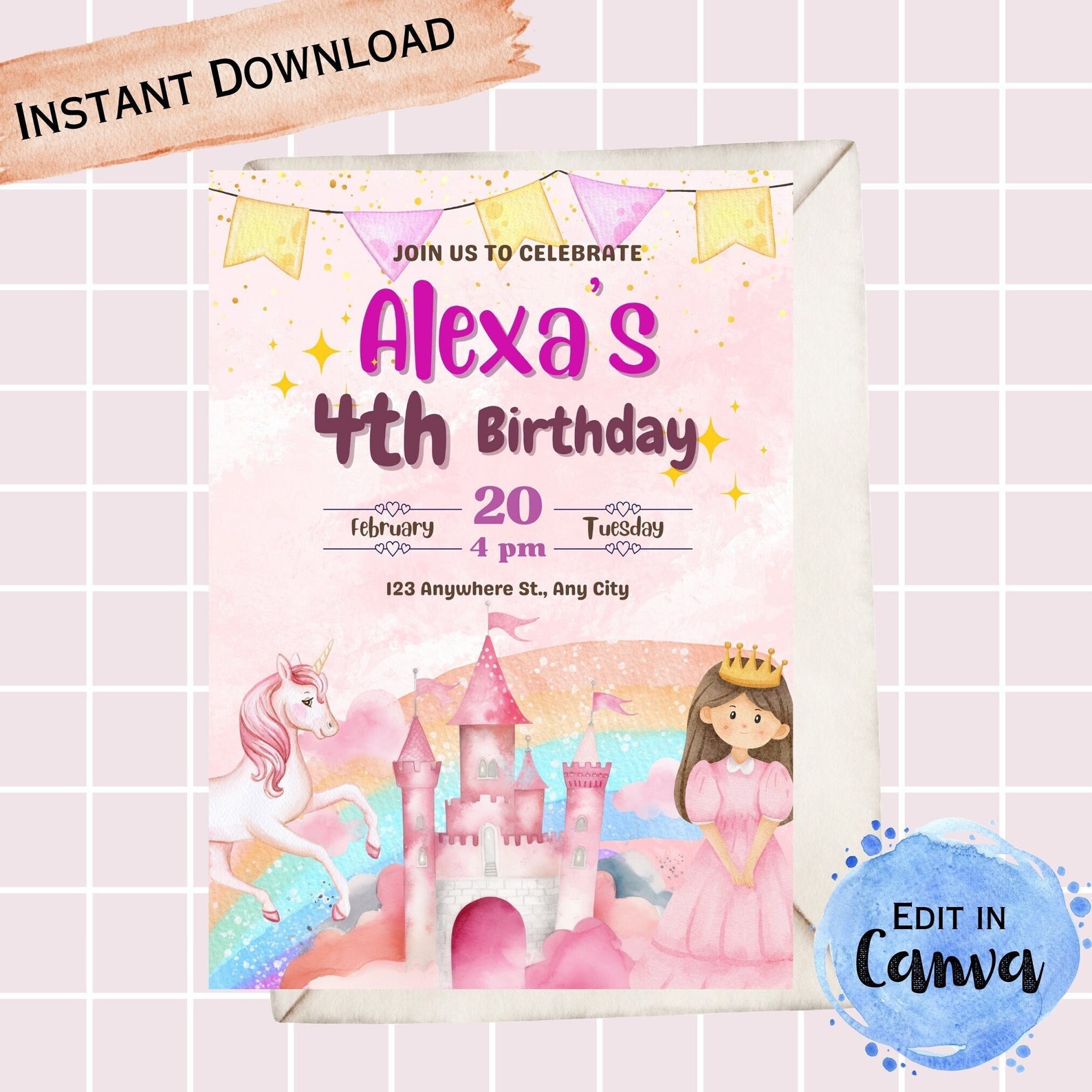 Editable Princess Themed Invitation | Editable Canva | Princess ...