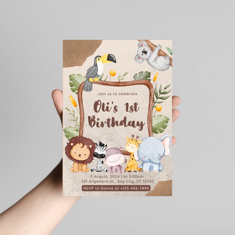 Editable Safari Themed Invitation | Editable Canva | Safari Birthday ...