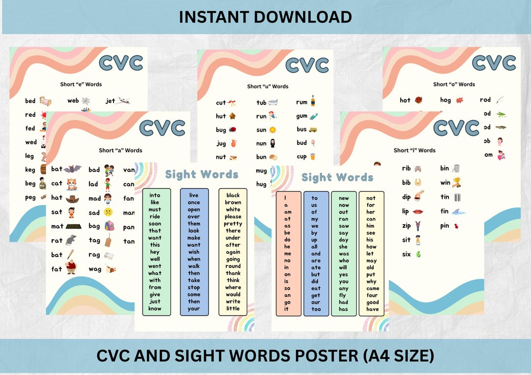 CVC Words, Sight Words Wall Poster Instant Download | Digital File - Etsy