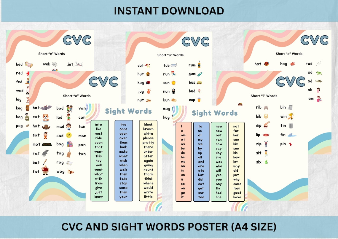 CVC Words, Sight Words Wall Poster Instant Download | Digital File - Etsy