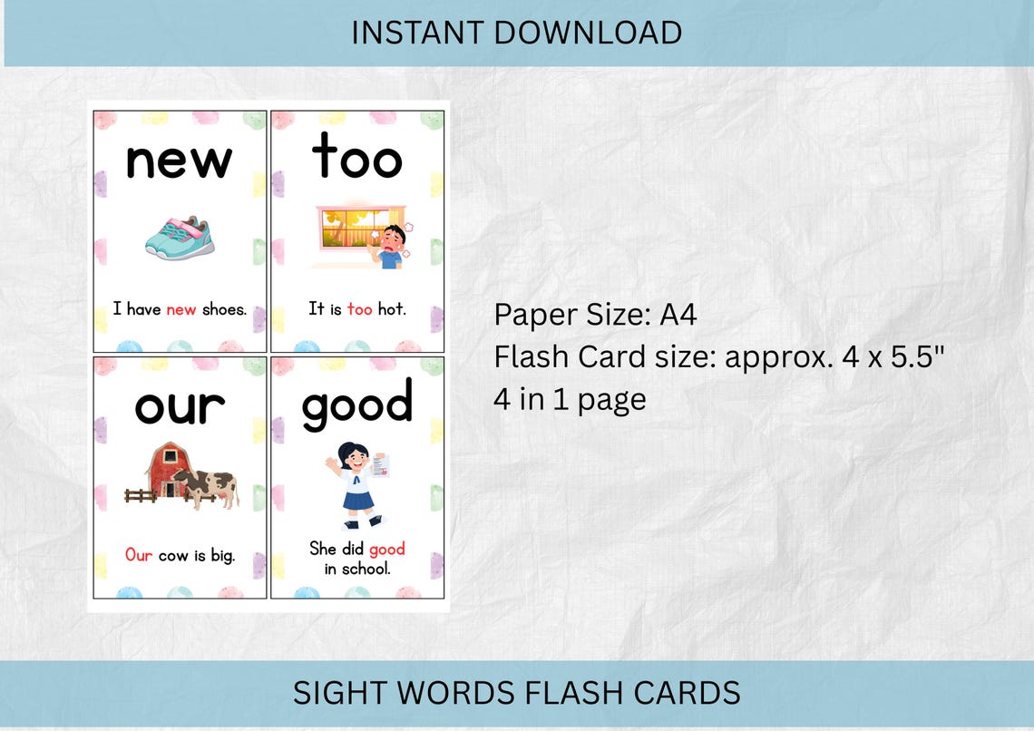 68 Sight Words Flash Cards | Educational Flash Cards for Preschooler ...