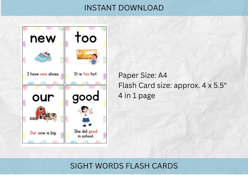 68 Sight Words Flash Cards | Educational Flash Cards for Preschooler ...