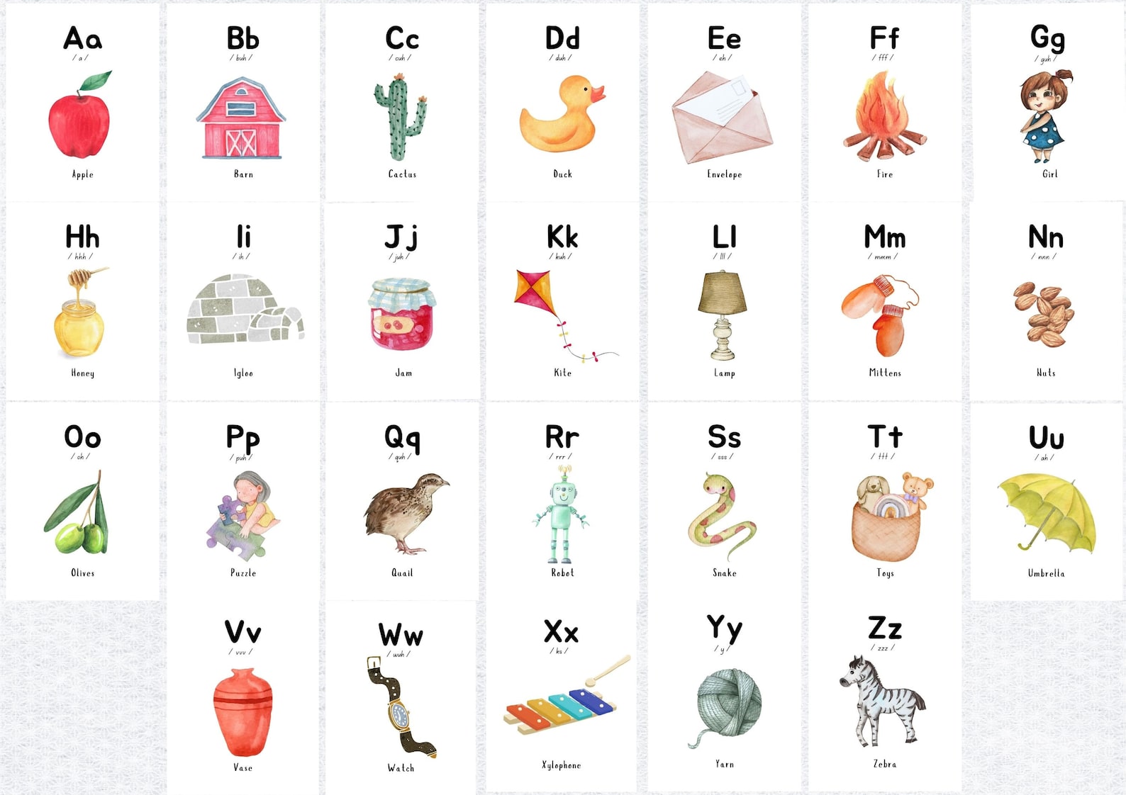 Printable Alphabet Flashcards Alphabet Phonics Alphabet Tracing or Clay ...