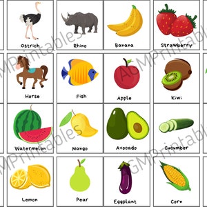 Printables Flash Cards for Toddlers Animals, Fruits, Vegetables, Shapes ...