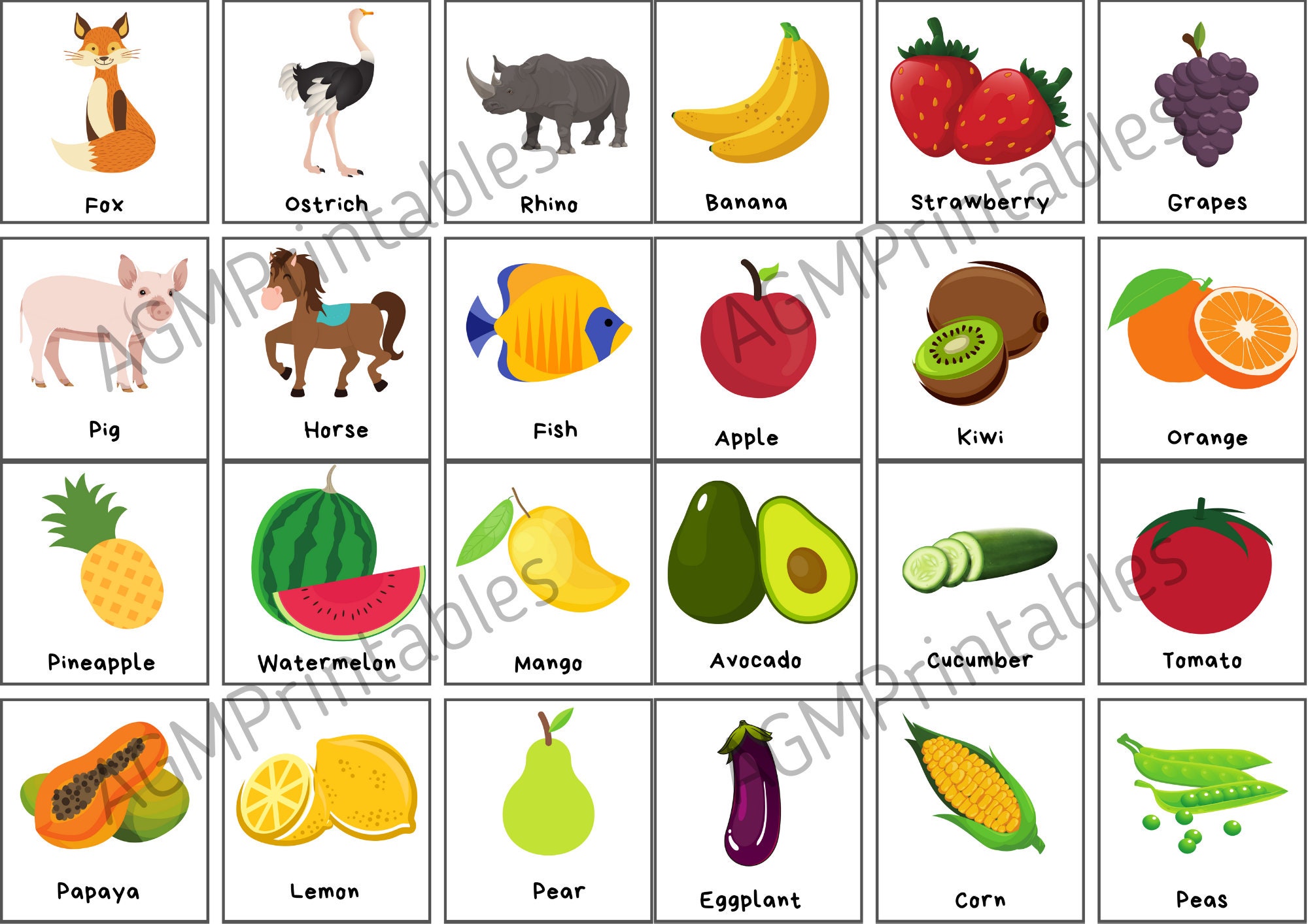 Printables Flash Cards for Toddlers Animals, Fruits, Vegetables, Shapes ...