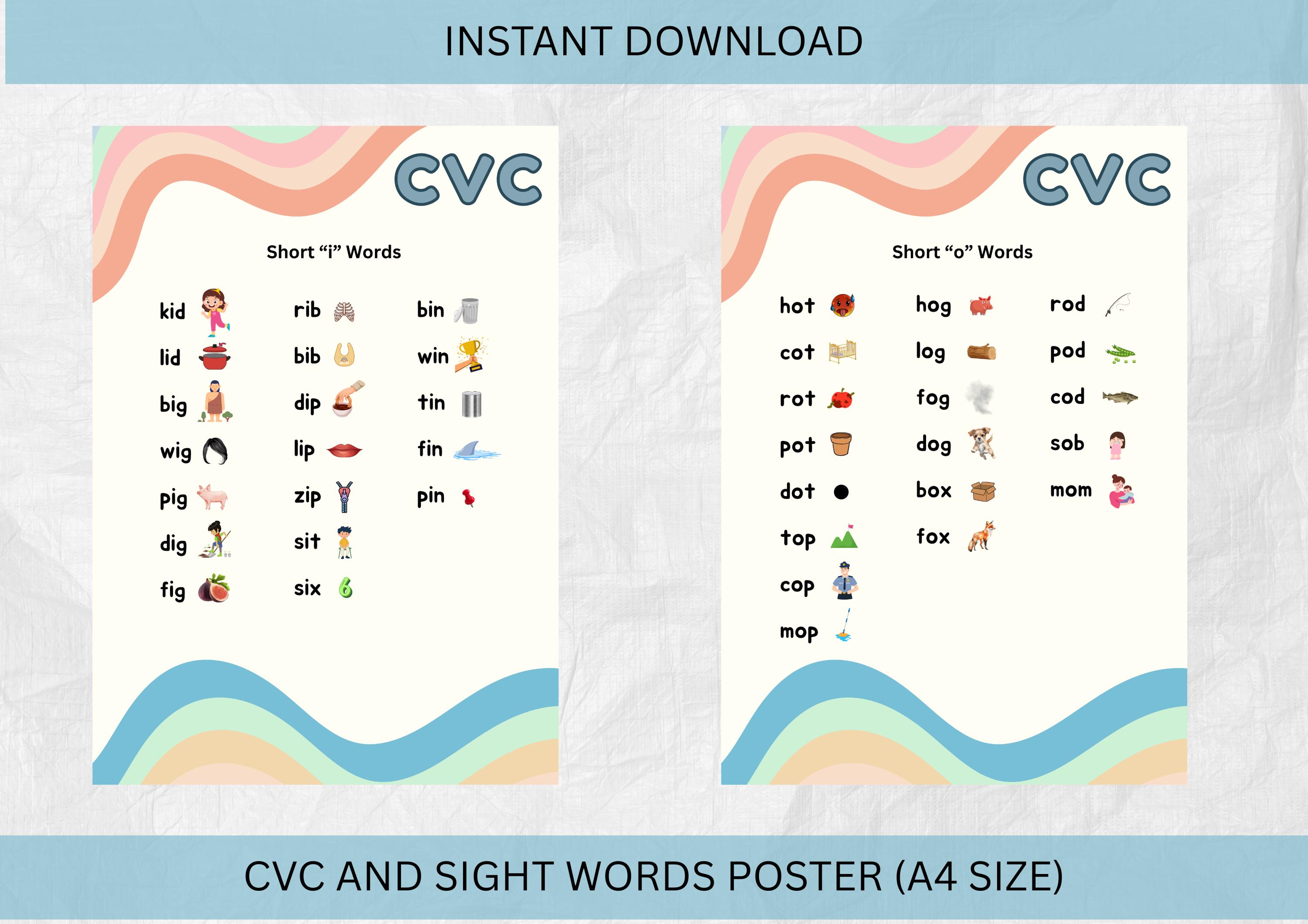 CVC Words, Sight Words Wall Poster Instant Download | Digital File - Etsy
