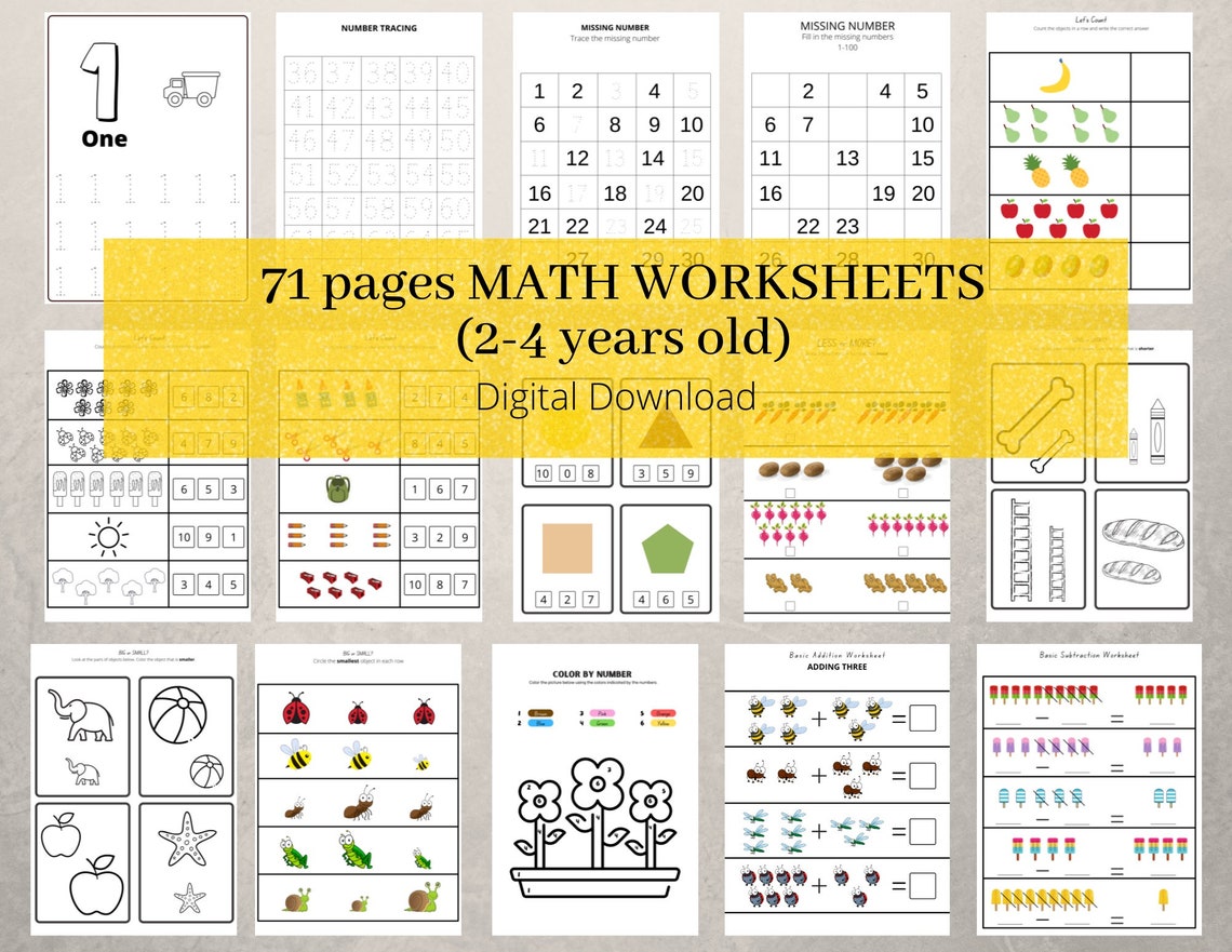 71 Pages Basic Mathematics Worksheets Workbook for Toddler - Etsy Canada