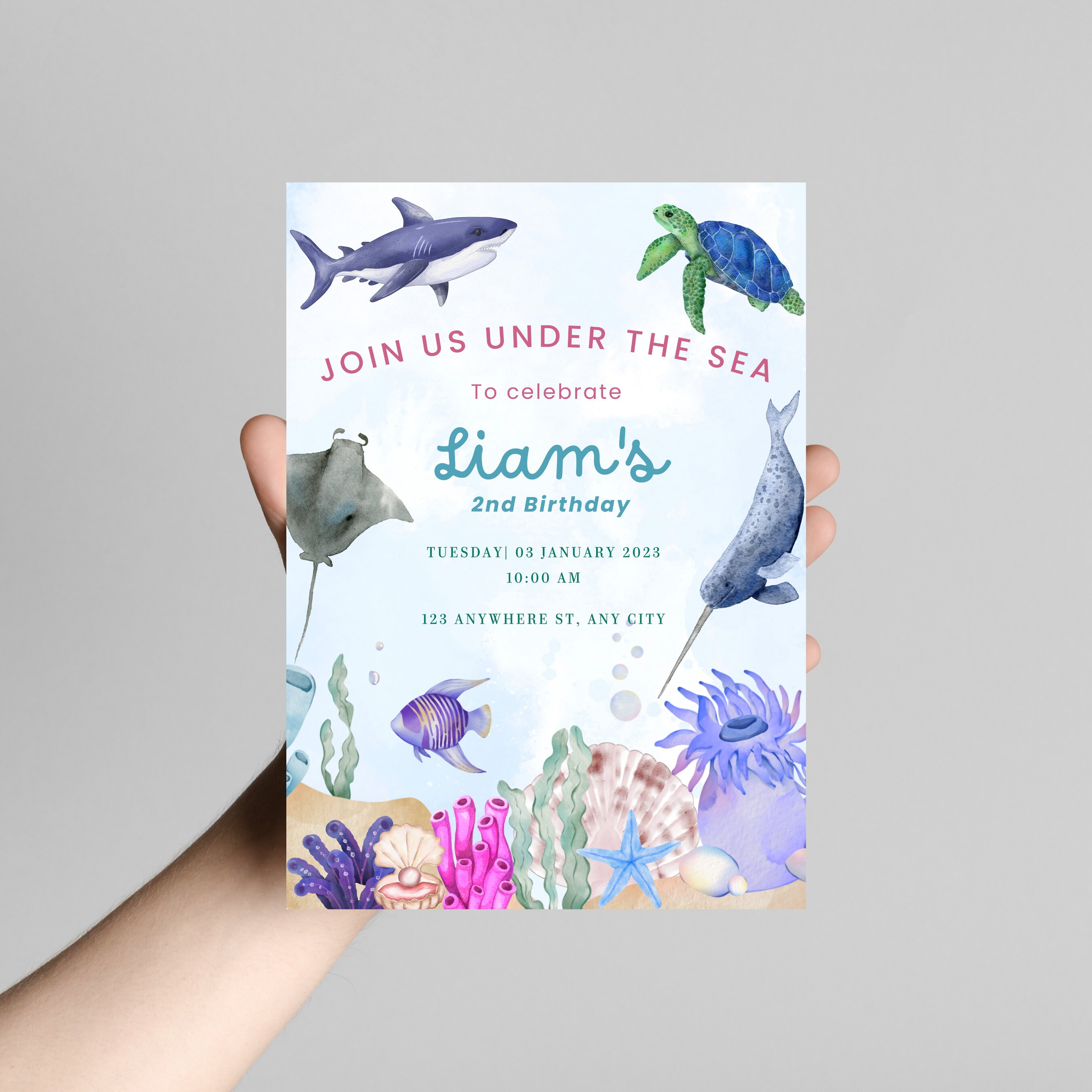 Editable Ocean Animals Invitation Ocean Animals Birthday Invitation ...