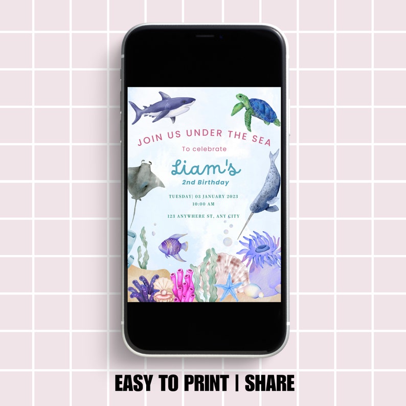 Editable Ocean Animals Invitation Ocean Animals Birthday Invitation ...