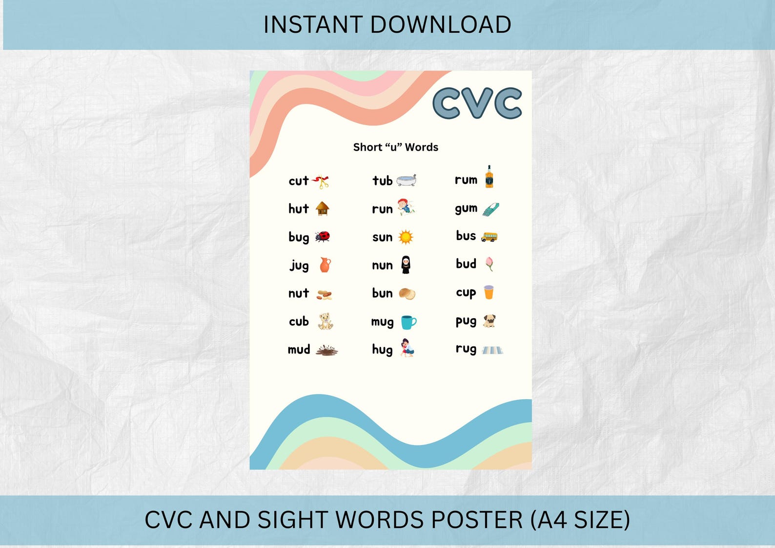 CVC Words, Sight Words Wall Poster Instant Download | Digital File - Etsy