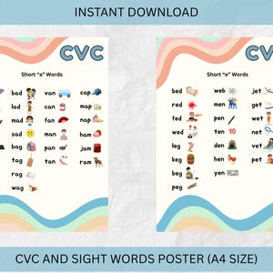 CVC Words, Sight Words Wall Poster Instant Download | Digital File - Etsy