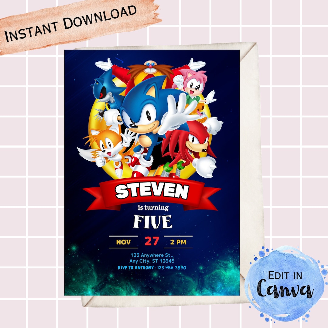 Editable Sonic the Hedgehog Invitation Sonic the Hedgehog - Etsy
