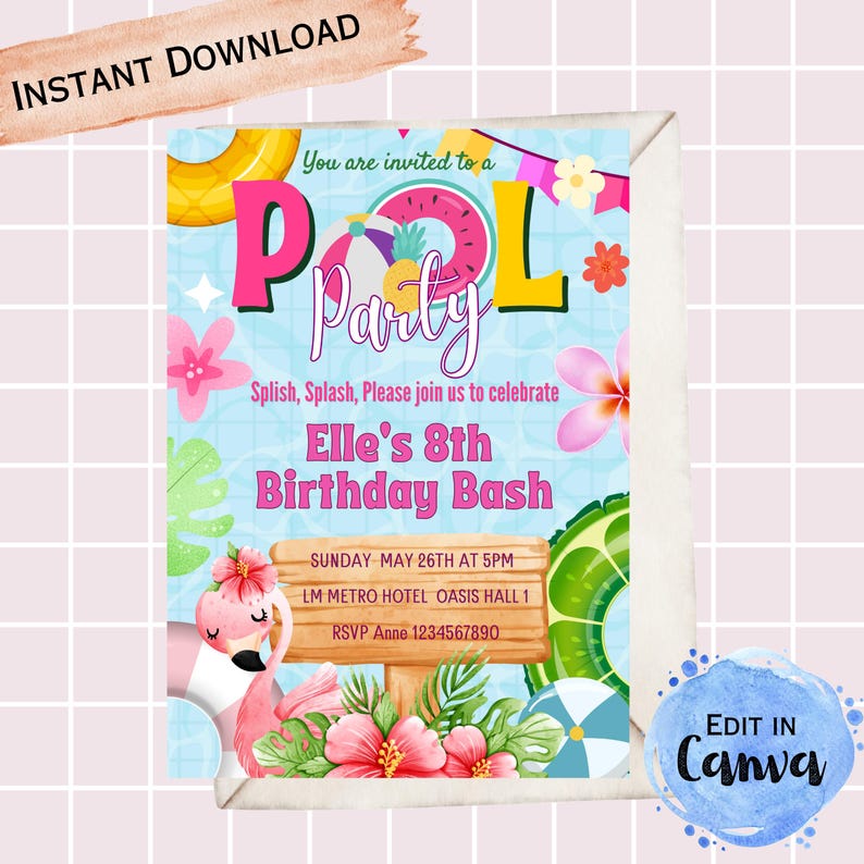 Pool Party Invitation, Pool Party Birthday, Summer Themed Birthday ...