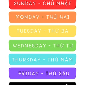 Vietnamese and English Days of the Week Learning Poster - Digital PDF ...