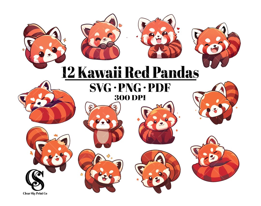 Kawaii Red Panda Clipart Bundle: Stickers, Sublimation (PNG, SVG, PDF ...