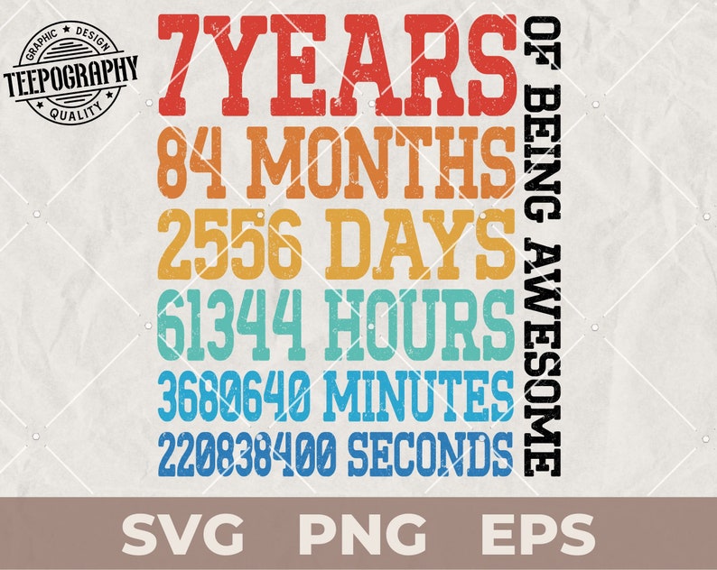7 Years of Being Awesome | 7 Year Svg, 7 Year Old Svg, 7 Year Word Art ...