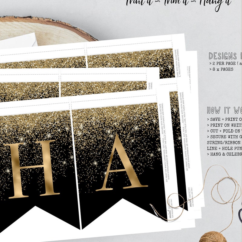 Gold Glitter Flags - Etsy