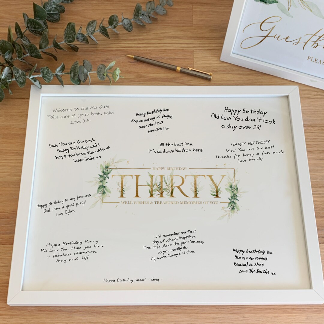 30th Signature Board Greenery Botanical Gold Birthday Party Printable ...