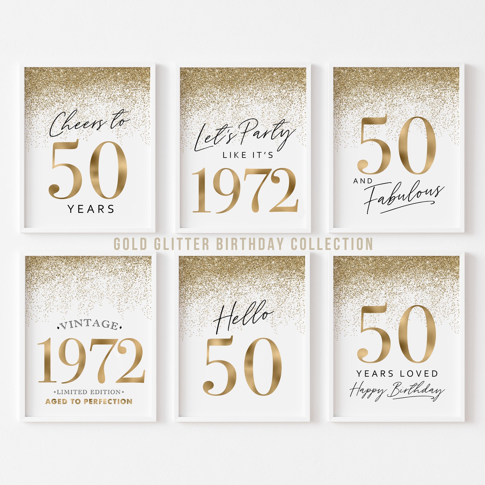 Gold 50th Birthday Party Decorations Printable 50 Birthday - Etsy