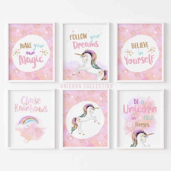 Unicorn Prints Set of 6 Unicorn Bedroom Printable Girls Wall - Etsy