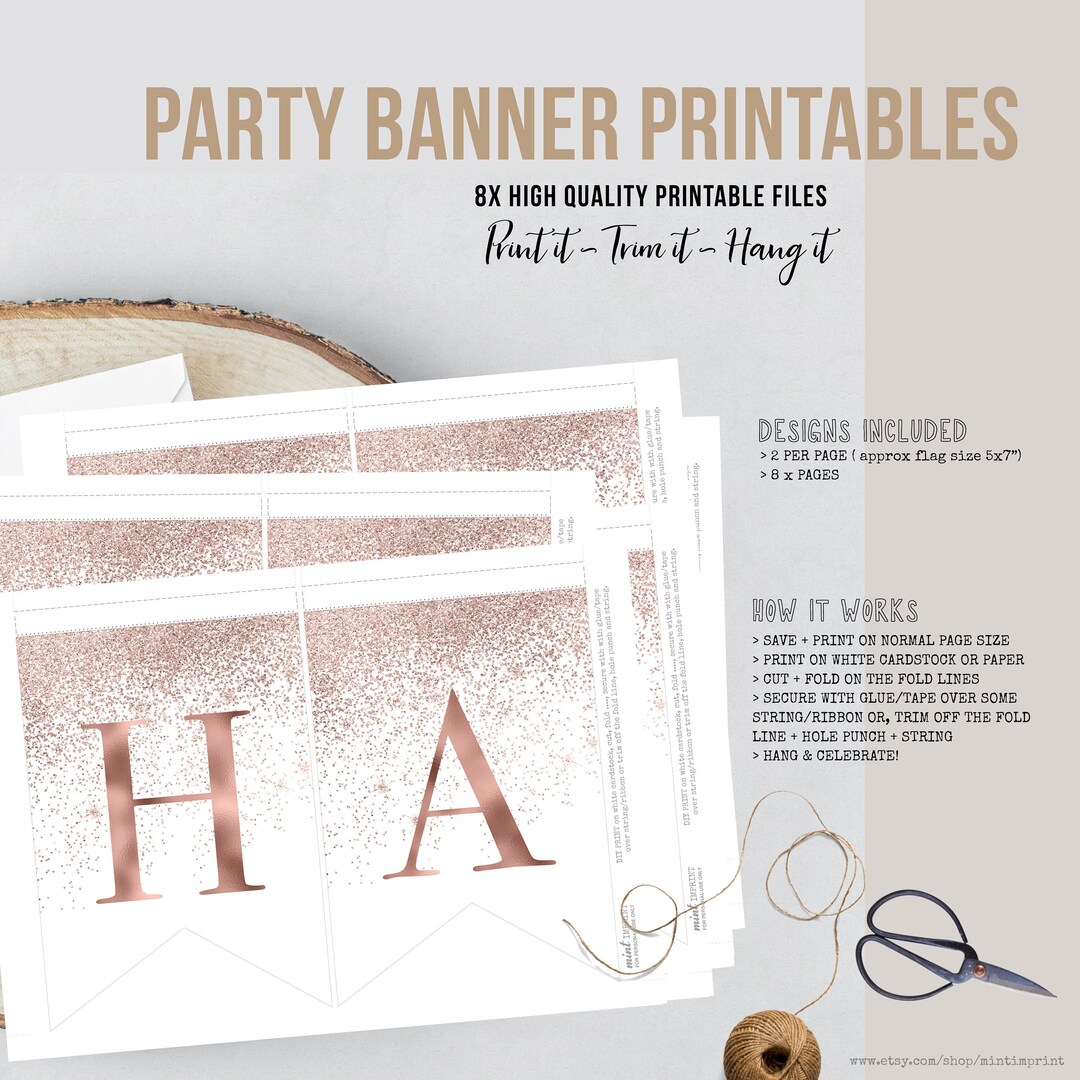 Happy Birthday Banner Rose Gold Sparkle Glitter Confetti Flag Bunting ...