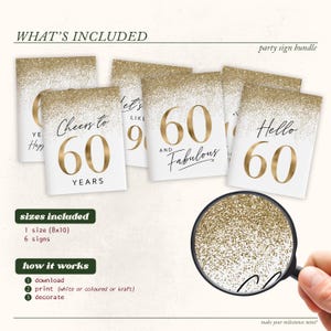 Gold 60th Birthday Party Decorations: Printable Signs Set (digital ...
