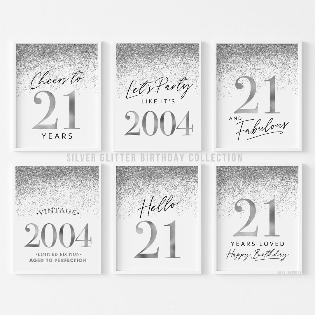 Silver Glitter 21st Birthday Decorations: Twenty-one Table Sign Bundle ...