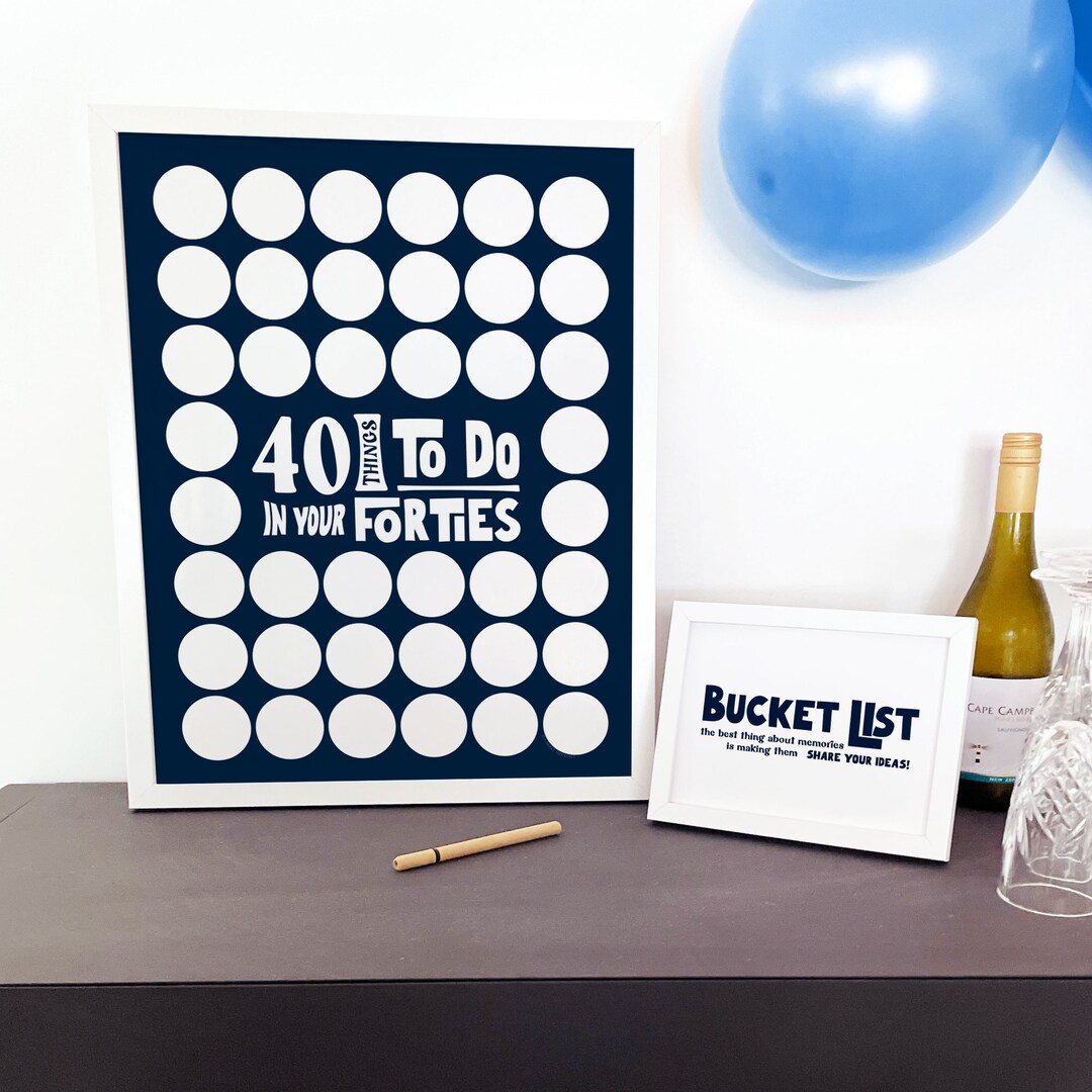 Navy Blue 40th Bucket List Poster | Birthday Party Sign for Men | 40 ...