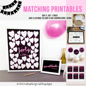 Hot Pink Birthday Decor for 40th Birthday for Her, Printable Signs Neon ...