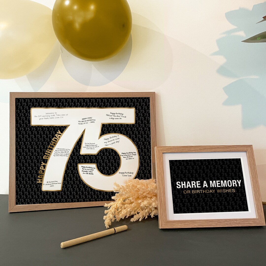 75th Guest Book Poster Printable Birthday Signage Share A Memory, Happy ...