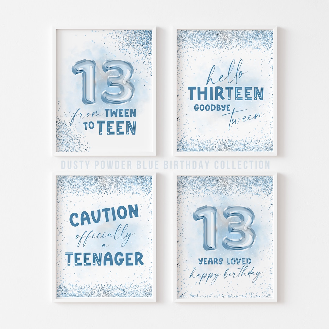13th Birthday Party Table Sign Bundle: Dusty Blue 13 Years Old, Tween ...