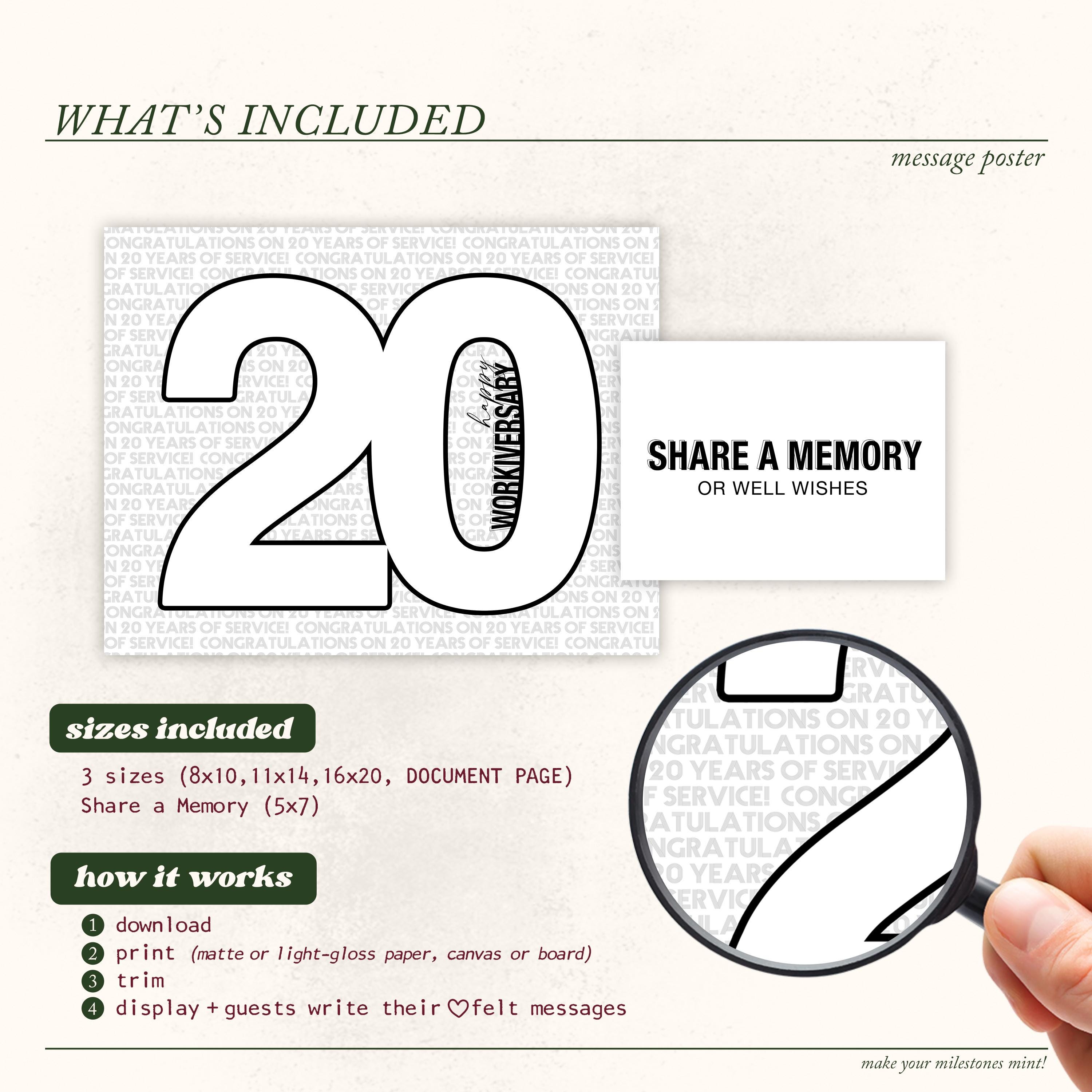 20th Work Anniversary Card Alternative | Employee Co-worker Boss ...