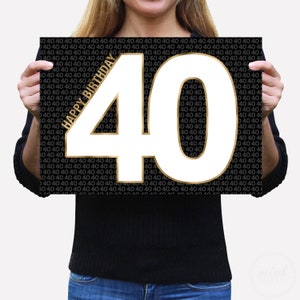 40th Birthday Signatures Number 40 Shape Poster Printable Digital ...