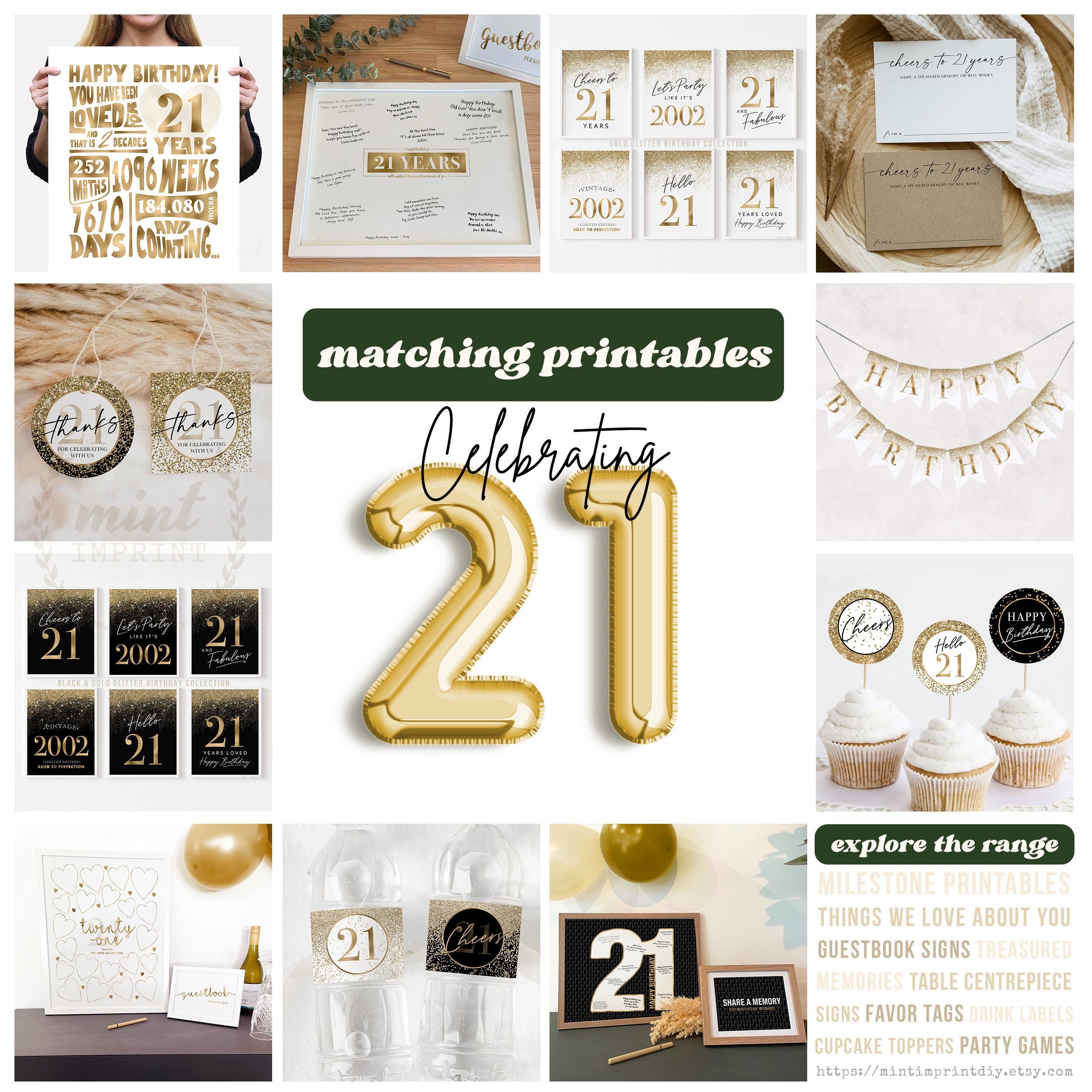 Gold Birthday Table Signs Bundle, Cards and Gifts, Favors, Photo Booth ...