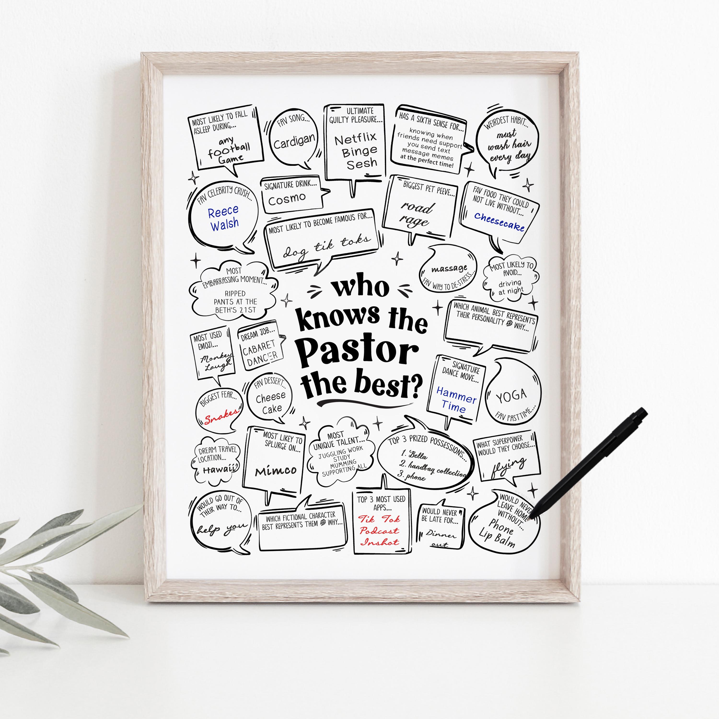 Pastor Appreciation Gift: Funny Trivia Quiz - Printable Church Activity ...