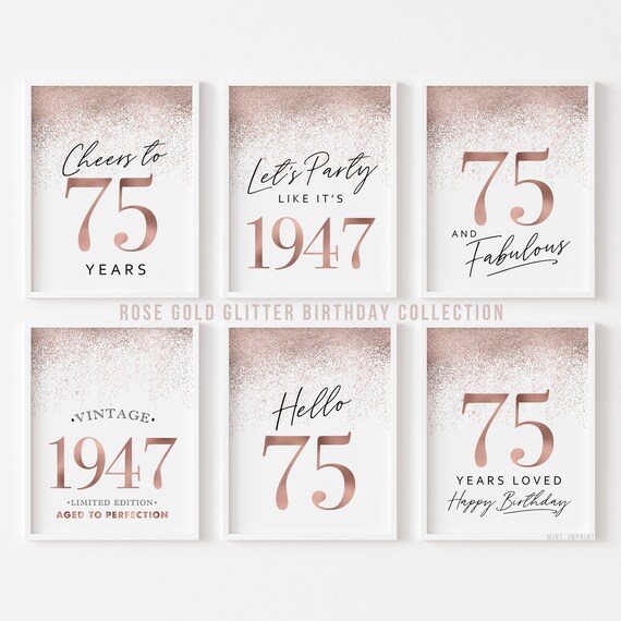 Rose Gold 75th Birthday Party Decorations Printable 75 - Etsy