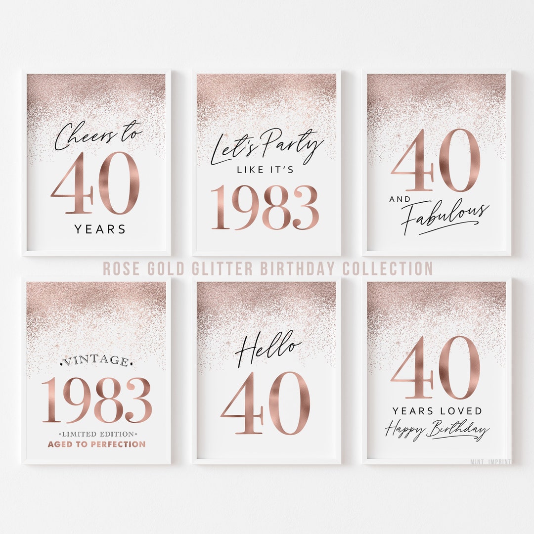 Rose Gold Decorations 40th Birthday Printable 40 Birthday - Etsy