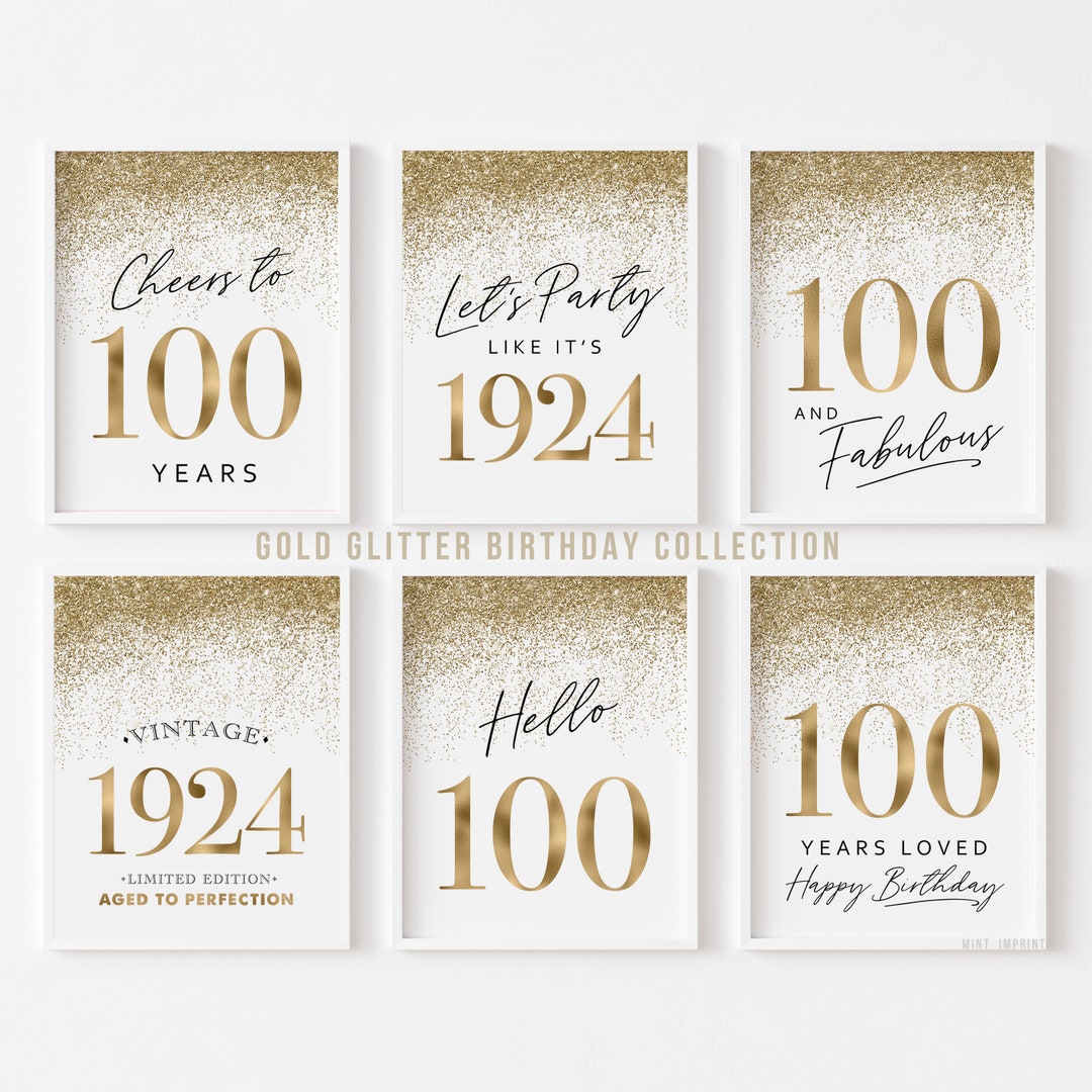 100th Birthday Party Signs Gold Decorations Printable Signs for Women's ...