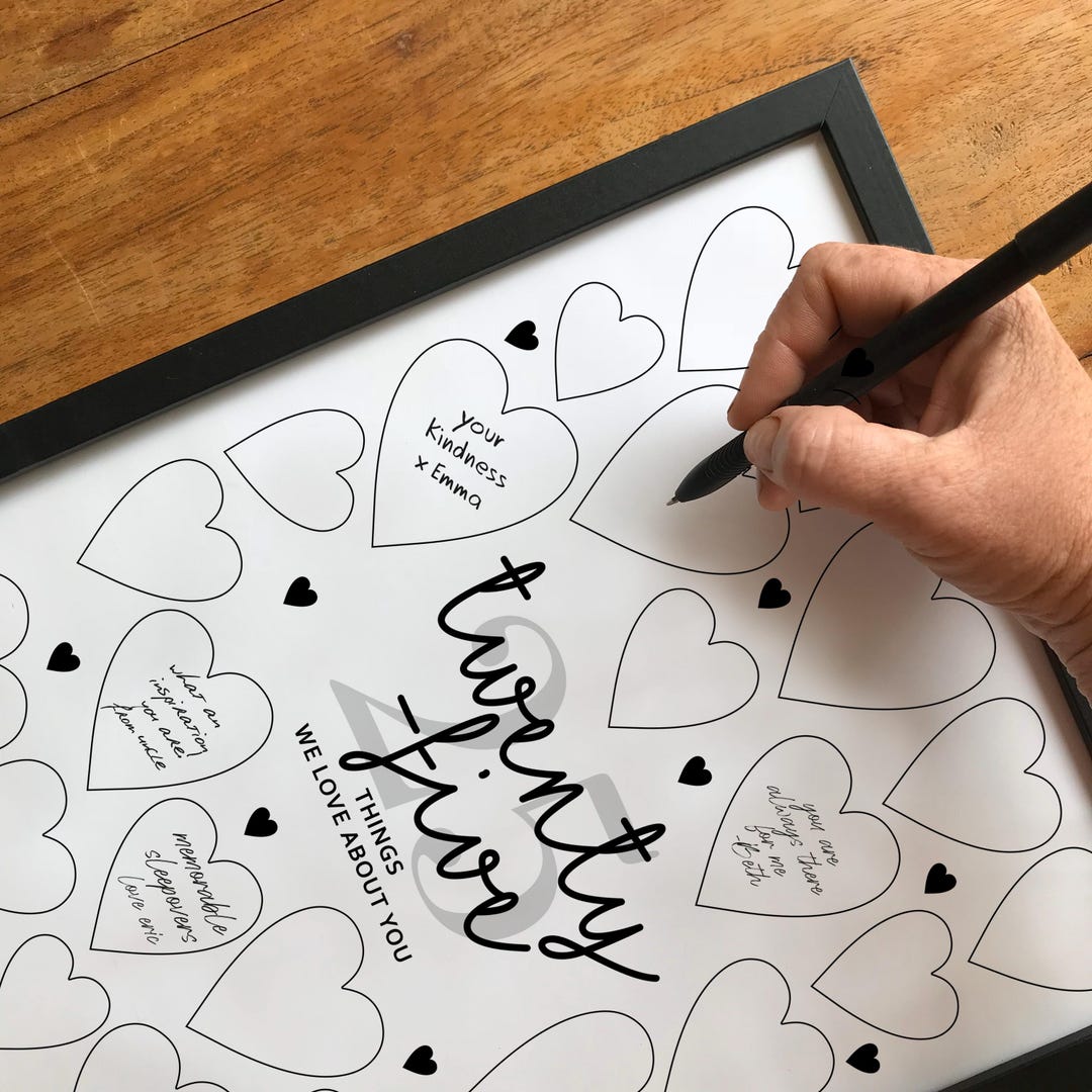 25 Things We Love About You Printable Sign in Board | 25th Birthday ...