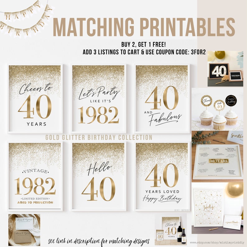Gold 40th Birthday Party Decorations Printable 40 Birthday - Etsy Australia