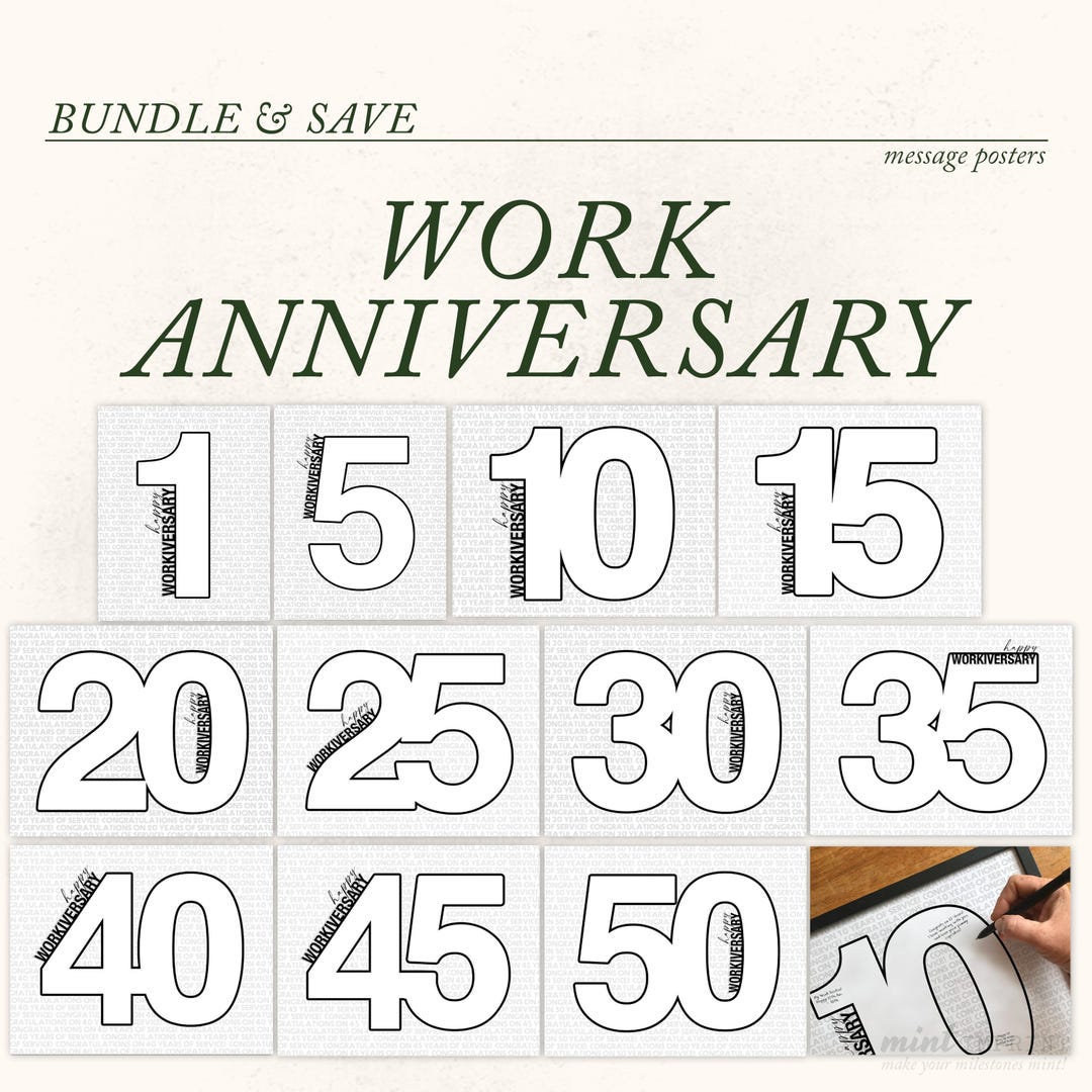 Work Anniversary Bundle | Workiversary Card Alternative Messsages Board ...
