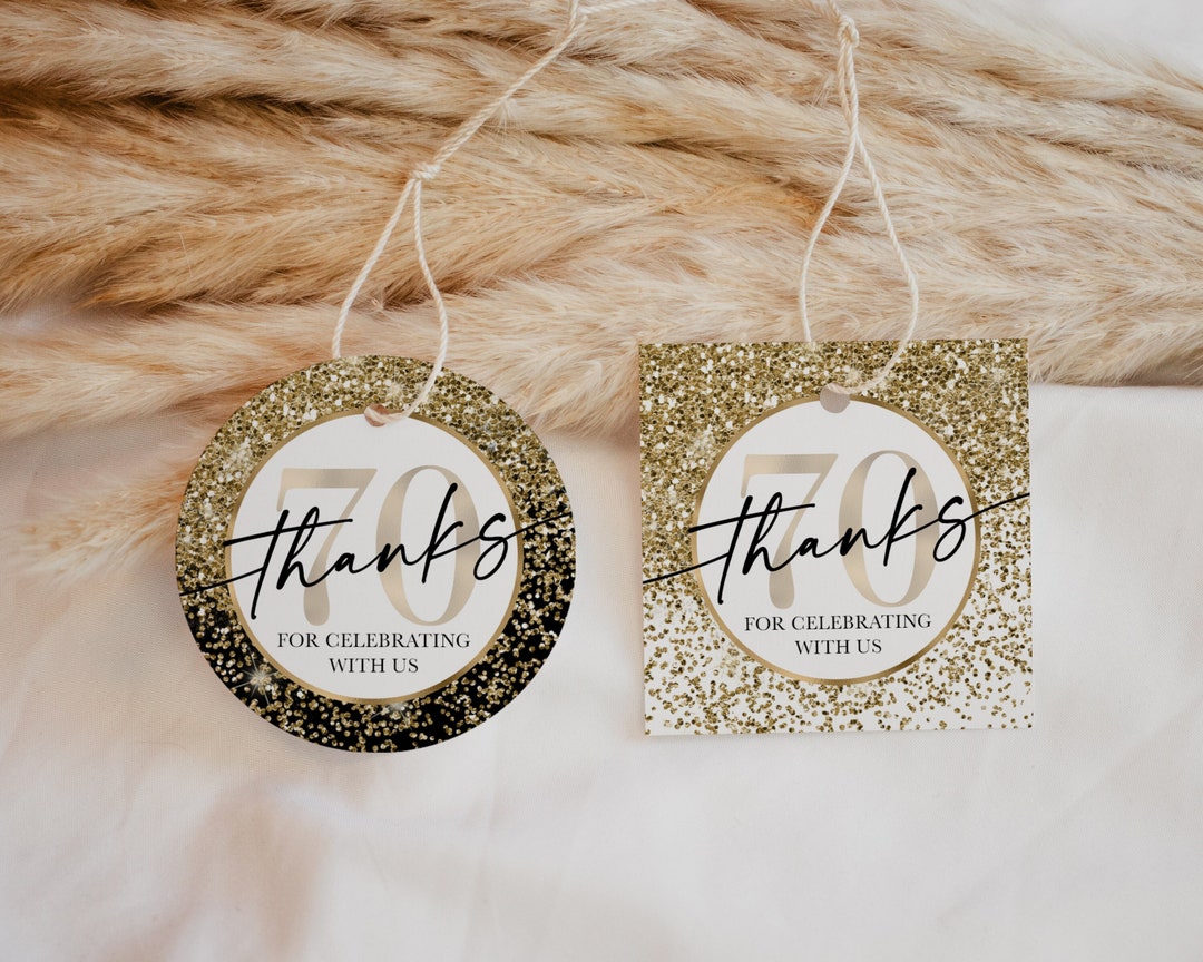70th Birthday Thank You Tags, Gold Glitter Decor (printable PDF) - Etsy