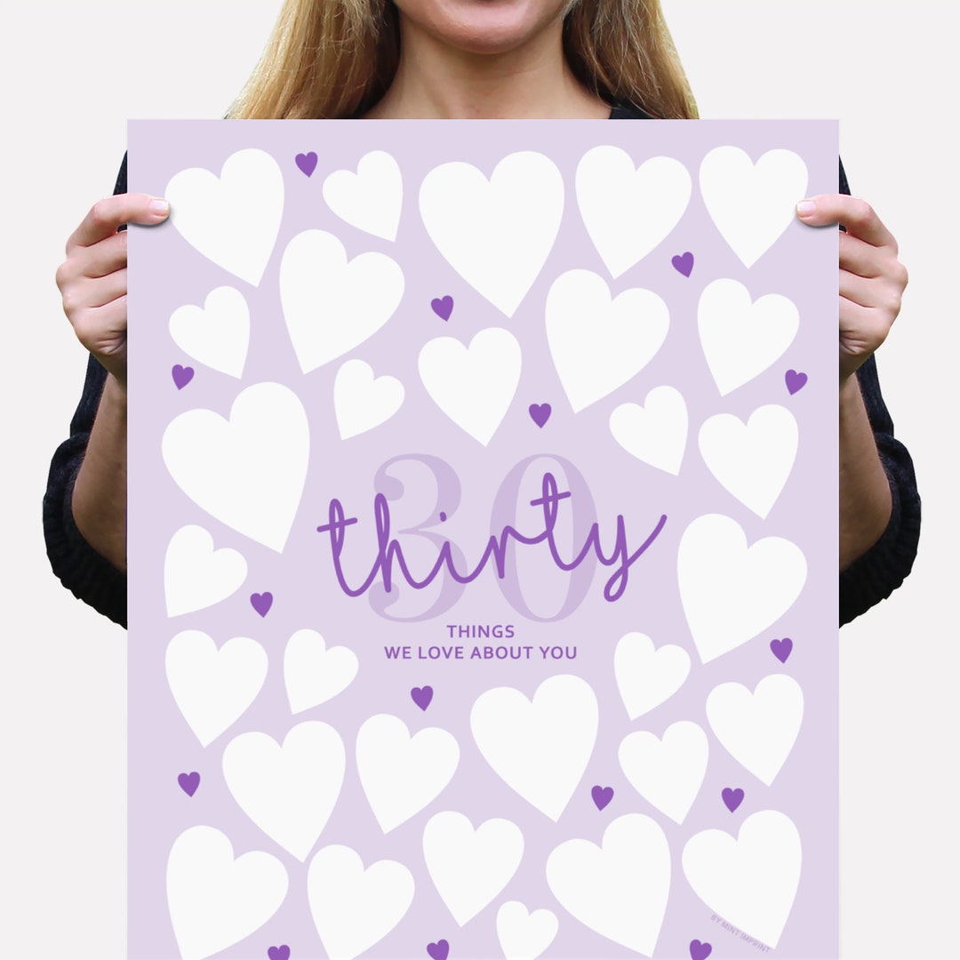 Purple 30th Birthday Decor, Thirty Things We Love Poster (digital ...